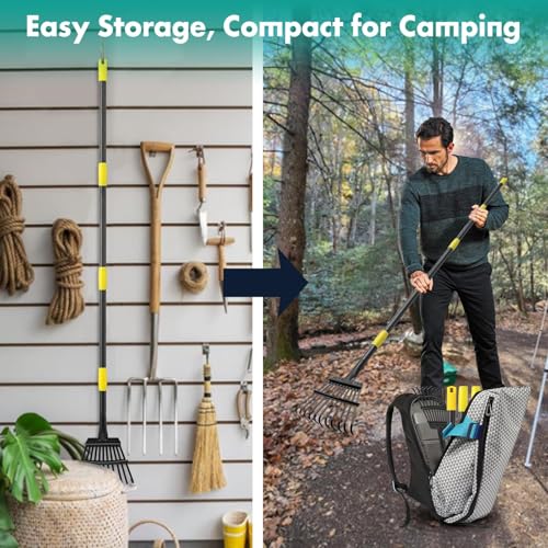 Rake, 150cm Long, 11 Tines Small Metal Garden Rake for Leaves, Heavy ...