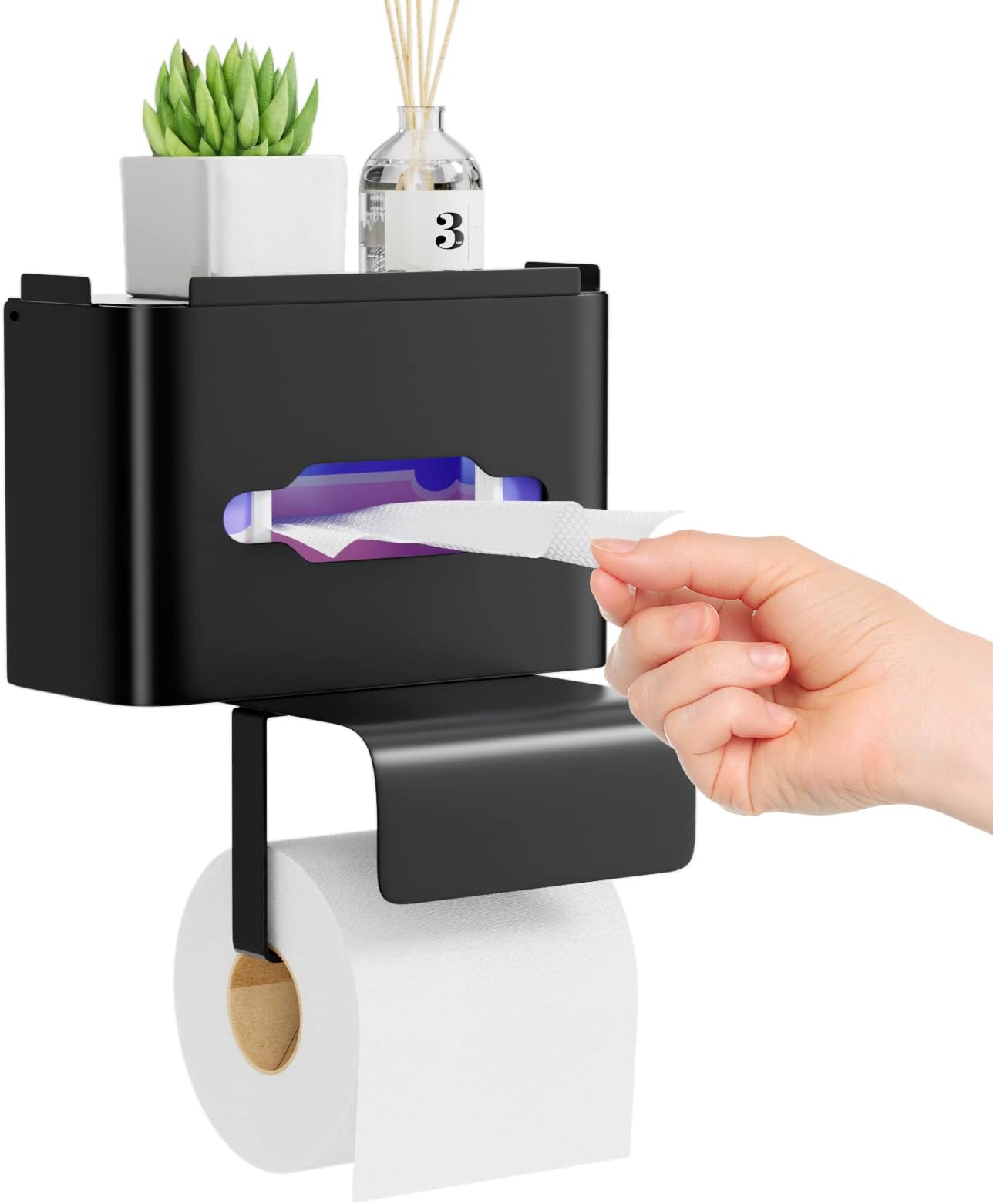 Amazon.com: Toilet Paper Holder with Shelf - Matte Black Toilet Paper ...