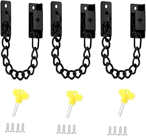 Black Door Chain Stainless Steel Door Chain Lock with Key limiting ...