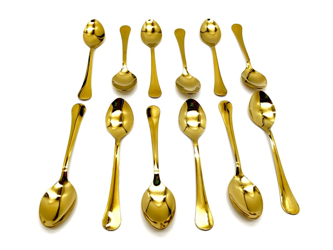 Buy Stainless Steel Golden Plated Spoon for Dinner Set of 6 Peices 15.5 ...