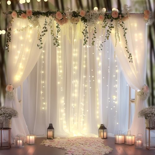 Amazon.com : HAEFOO White Tulle Backdrop Curtains with Lights String ...