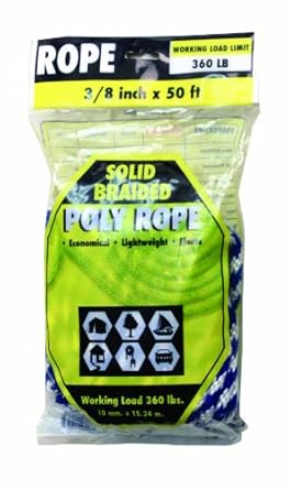 Rope King SBP-3850BW Solid Braided Poly Rope 3/8 inch x 50 feet - Blue ...