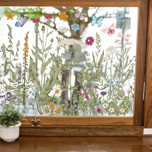 Amazon.com: Whaline 6 Sheets Vintage Wildfloral Window Clings Butterfly ...
