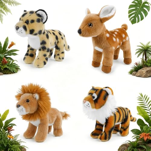 Amazon.com: 4 Pack 8" Plush Safari Stuffed Animals Set – Lion, Leopard ...