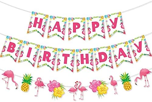 Amazon.com: Flamingo Birthday Party Banner Hawaii Luau Party ...