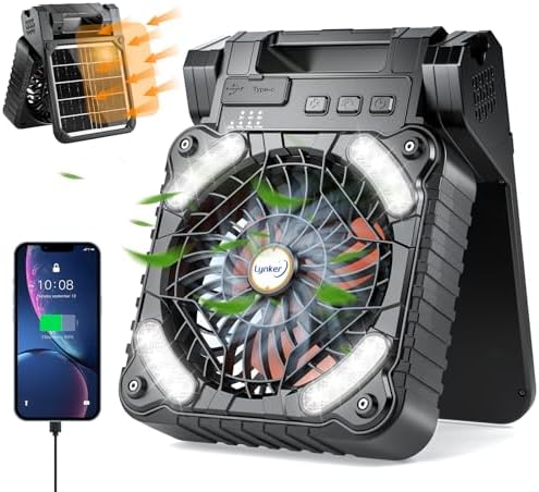 Amazon.com: KITWLEMEN Solar Camping Fan with Light, 4 Speeds ...
