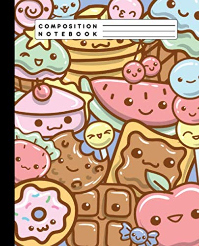 COMPOSITION NOTEBOOK: Cute Kawaii Japanese Sweets, Candies, Chocolate ...