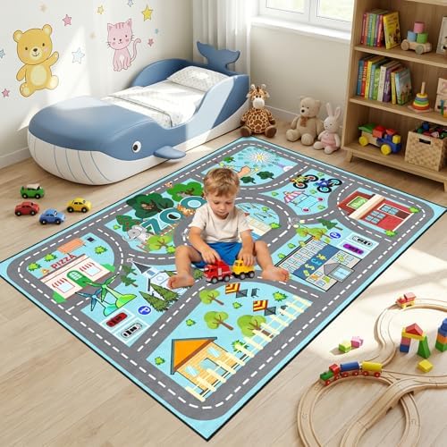Amazon.com: IWRJFQWR Kids Car Rug Play Mat 100×150cm (39×59 Inch), City ...