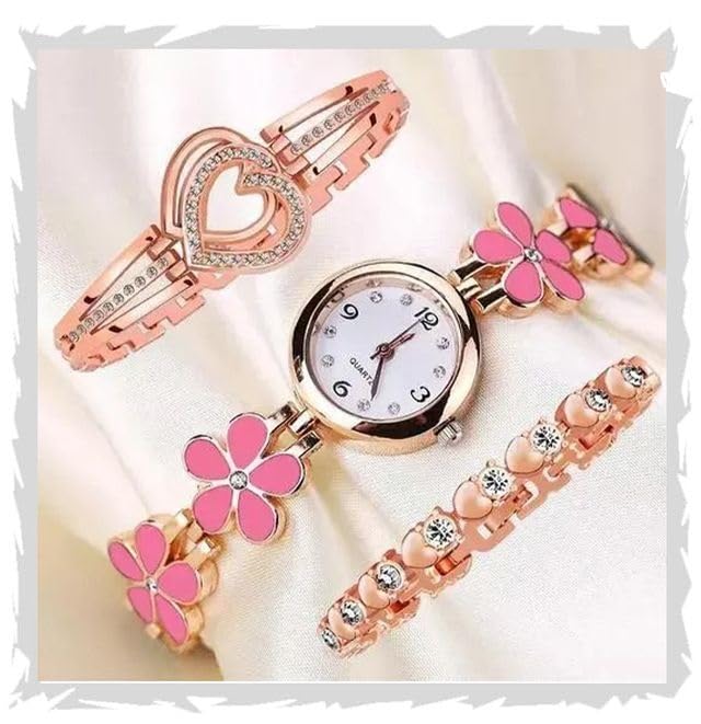 FROZIL Stainless Steel Analog Color Pink Flowered Dial Watch And ...