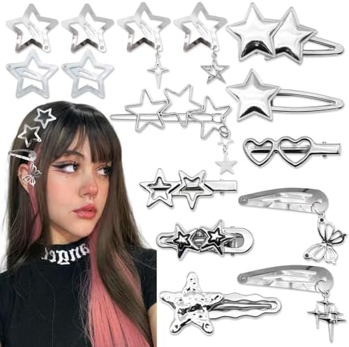 Amazon.com : YAEISM 10PCS Star Hair Clips Y2K Silver Hair Clips Metal ...