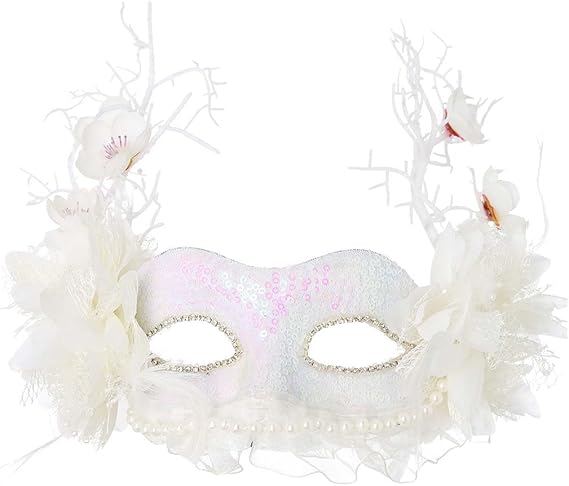Amazon.com: Zeelina White Masquerade Mask Lace Flower Masks Branch ...