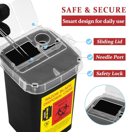 ATOMUS 2pcs 1L Black Tattoo Plastic Sharp Container Box Sharps ...