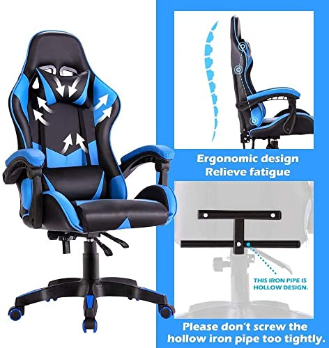 Advwin Blue Gaming Office Chair, 135° Ergonomic Racing Computer Chair ...