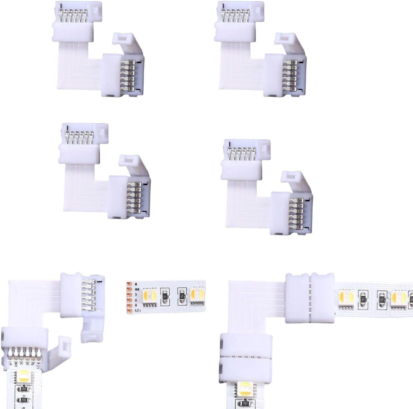 ZMFGMN 6pcs 6 pin RGB+CCT L Shape Connector Adapter for RGBW CCT LED ...