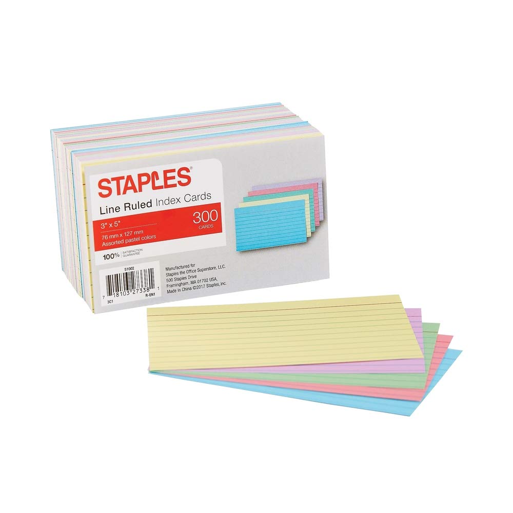 Staples Ruled 3 X 5 Index Cards, Assorted Pastel, 300/Pack: Staples ...