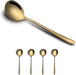 Amazon.com: Round Stainless Steel Bouillon Spoons Soup Spoon, Gold ...