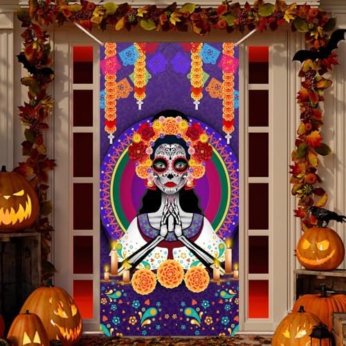 Amazon.com: Dia De Los Muertos Door Cover Day of The Dead Porch Sign ...