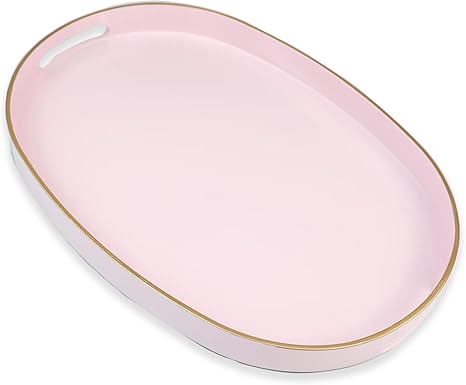 Amazon.com: Omuriko Pink Oval Decorative Tray with Handles, Versatile ...