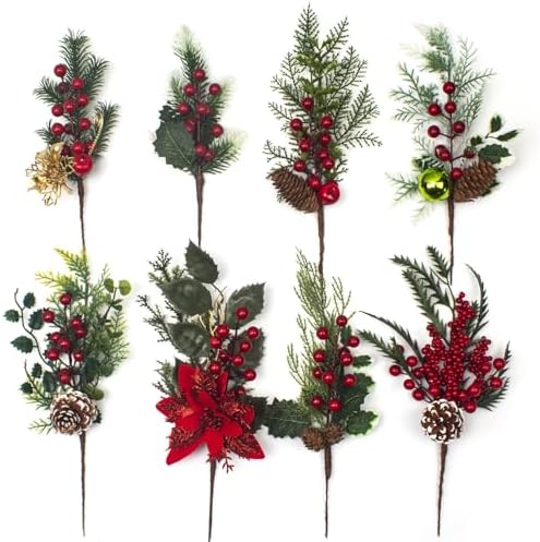 Amazon.com: famibay Artificial Pine Branches 10 Pack Red Berry Stems 9. ...