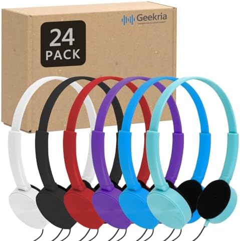 Geekria 24 Pack Wired Headphones for Classroom Adjustable On-Ear ...