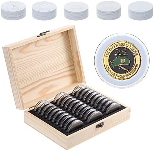 Kyrio 100PCS Coin Holder Case Wooden Coin Storage Box with Round Coin ...
