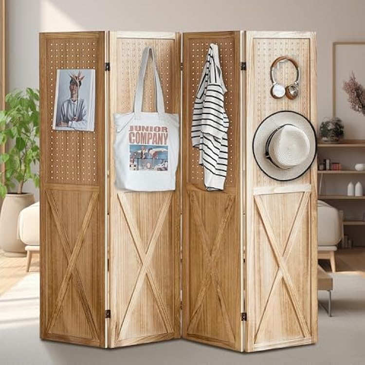 4 Panel Wood Folding Room Divider & Organizer, Light Philippines | Ubuy
