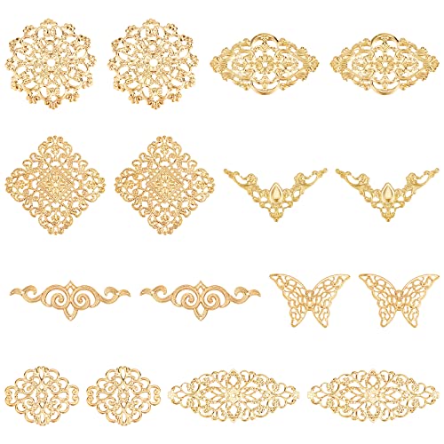 Snapklik.com : 1 Box 80Pcs 8 Styles Gold Filigree Connectors Metal ...