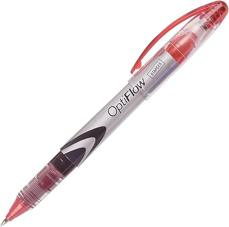 Staples OptiFlow Rollerball Pens, Fine Point, Red, Dozen by Staples ...