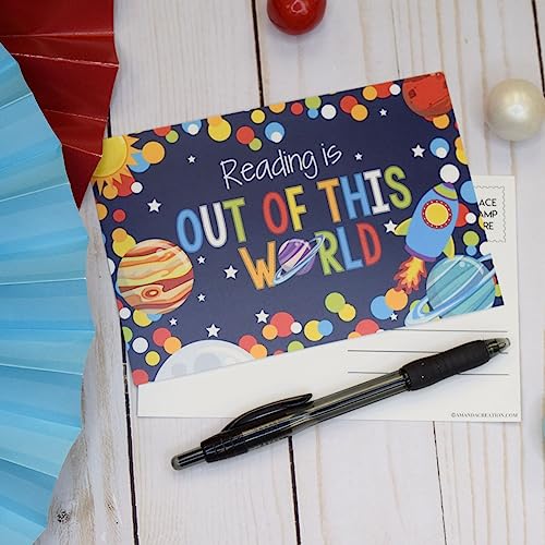 Buy Reading Out Of This World Outer Space Themed Blank Postcards For ...