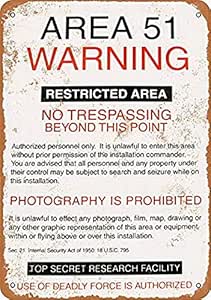 Amazon.com: Area 51 Warning Metal Tin Sign - 8x12Inches Vintage ...