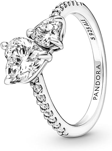 Amazon.com: PANDORA Double Heart Sparkling Ring - Sterling Silver Ring ...