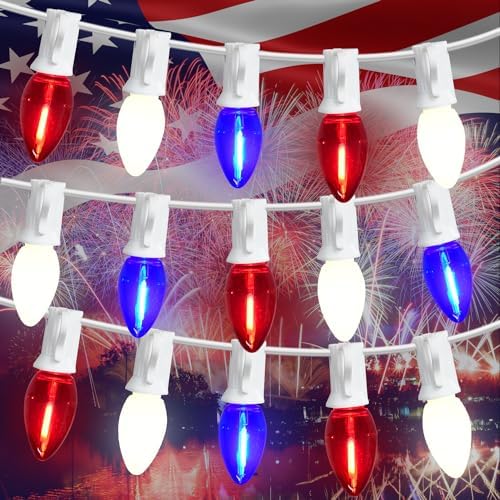 4th of July Lights Outdoor - Red White and Blue Lights, 22.8Ft C7 ...