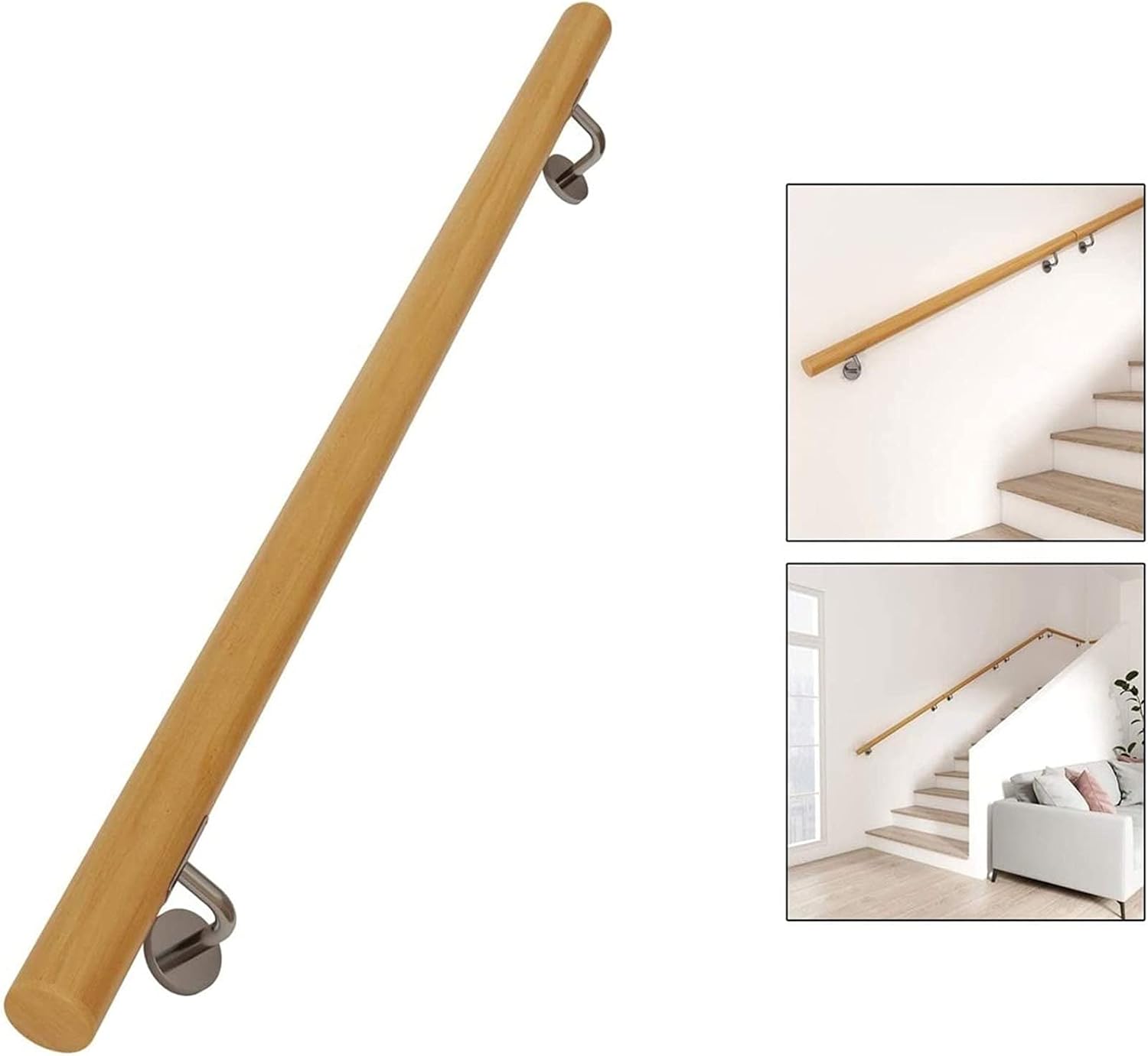 Buy Wall-Mounted Round Wood Handrail with Complete Set, Anti-Slip Stair ...