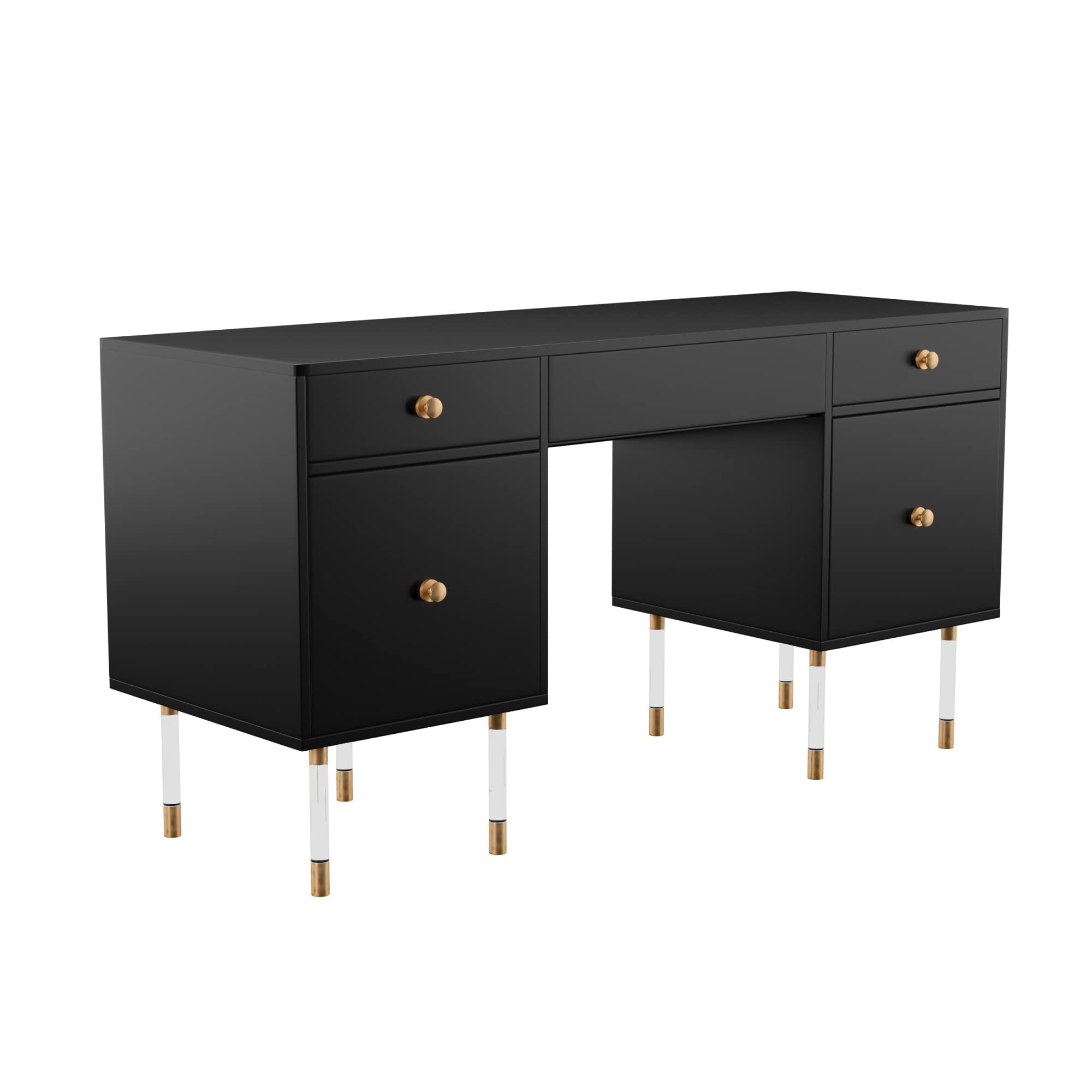 SEI Furniture Helston Engineered Wood Writing Desk in Black/Gold Finish