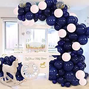 AR Giftzadda Navy Blue Pink Pastel Balloon Garland Kit with Gold Chrome Balloons for Birthday ...