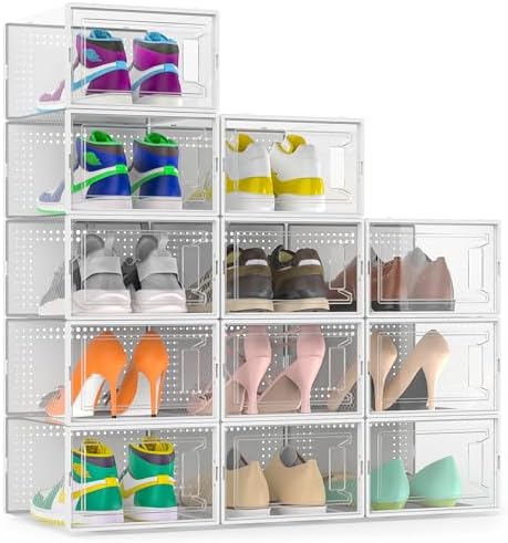 Amazon.com: BINO 12-Pack Plastic Stackable Shoe Box Set - Clear ...