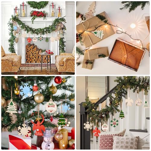 Fzyisw 40 Pcs Wooden Baubles & Crafts - 4 Styles, Christmas Tree ...