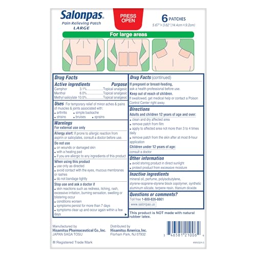 Salonpas Pain Relieving Patch, LARGE, 6 Count, for Back, Neck, Shoulder ...