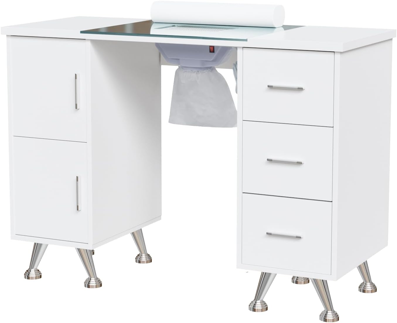 Amazon.com: OmySalon Manicure Table Nail Desk for Nail Tech w/Glass Top ...