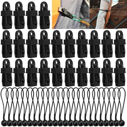 48-Piece Tarpaulin Clips, 24 Durable Tarpaulin Clips with 24 Tent ...