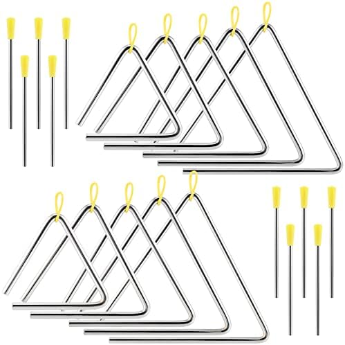 HEIHAK 10 Pack Steel Musical Triangle Set, 5 Sizes Hand Percussion ...