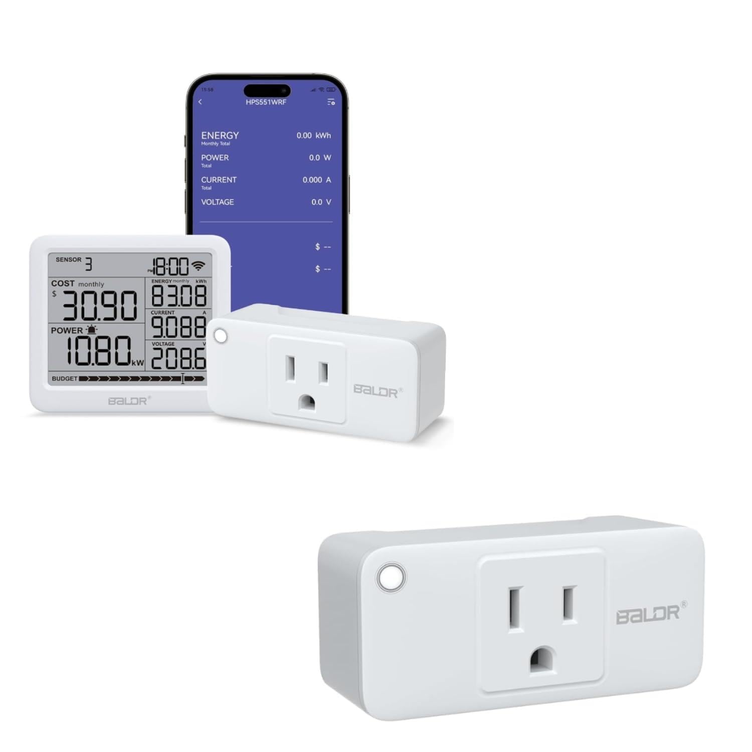 BALDR Wi-Fi Power Meter Hub & Socket Bundle: Remote Energy Monitoring ...