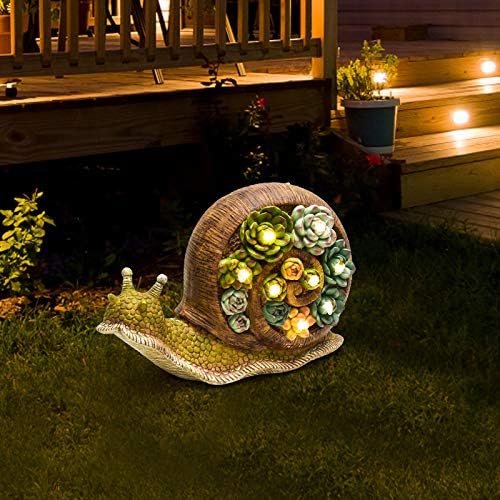 TIBLEN Solar Powered Snail with Fiber Grass and Ladybug Outdoor LED ...