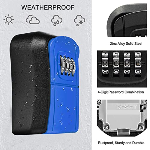 Key Safe, With 4 Digit Password Key Lock, Blue, Lockable Key Box, Wall ...