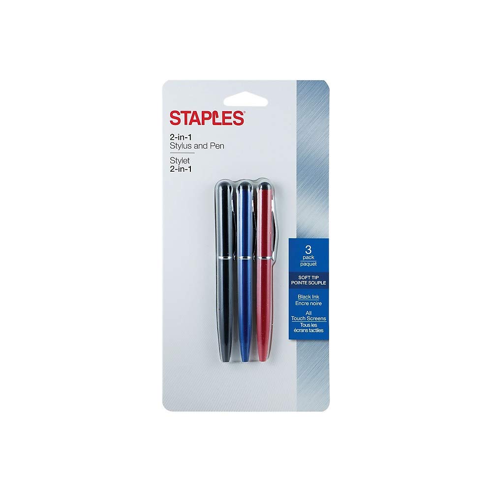 Staples 2618980 2-in-1 Stylus and Pen Black/Red/Blue ( box with 3 pack ...