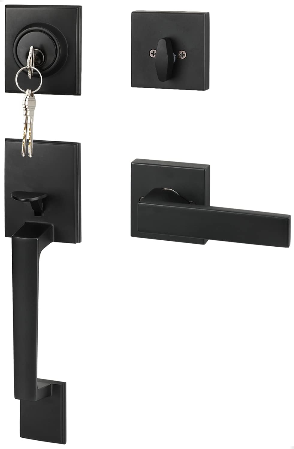 goldenwarm Front Door Handle and Deadbolt Set, Black Front Door Lock ...