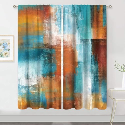 Amazon.com: MESHELLY Abstract Brown Teal Curtains 42W x 63H Inch Rod ...