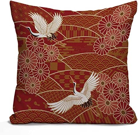 Amazon.com: AOYEGO Japanese Fan Throw Pillow Cover Cherry Blossom ...
