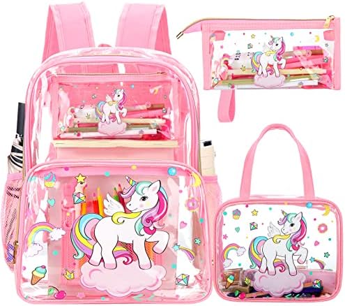 Amazon.com: Kacctyen 3 Pcs Pink Clear Backpack Heavy Duty for Girl Boy ...