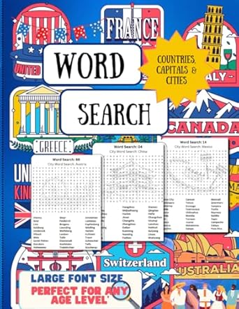 Word Search Puzzle: Countries, Capitals & Cities. Large Font Size, Book ...